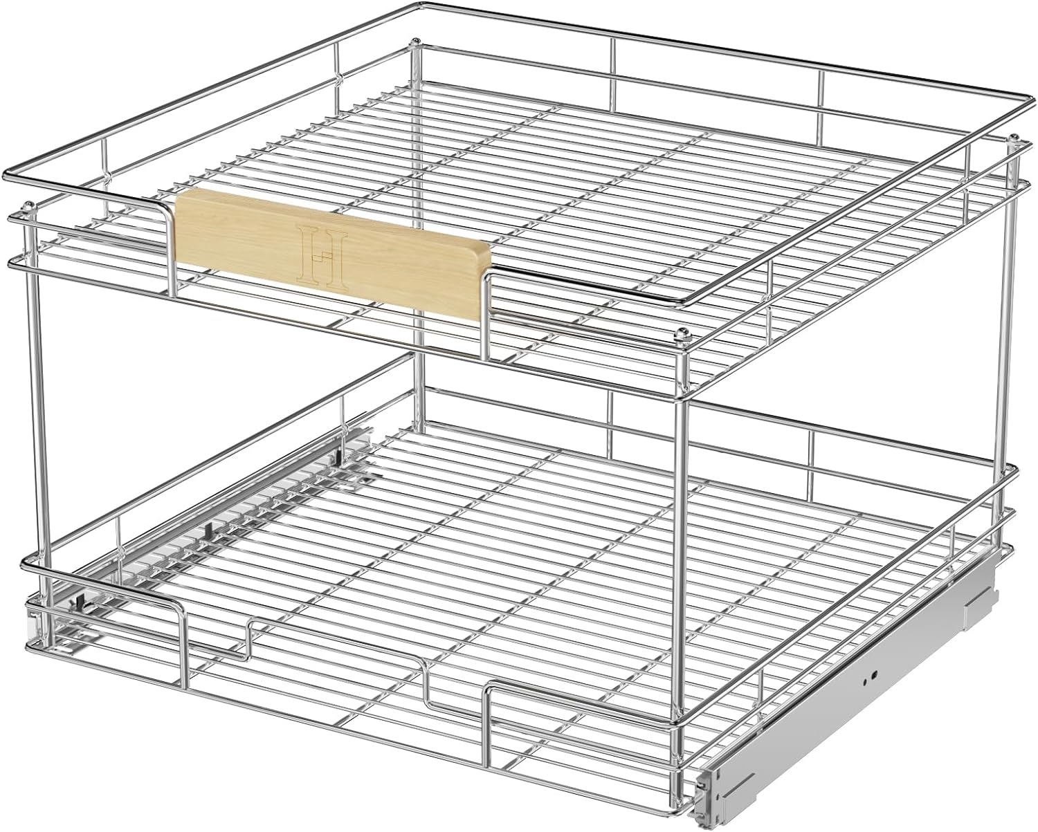 Pull Out Cabinet Organizer With Wooden Handle 16½" W x 21½" D 2-Tier ...