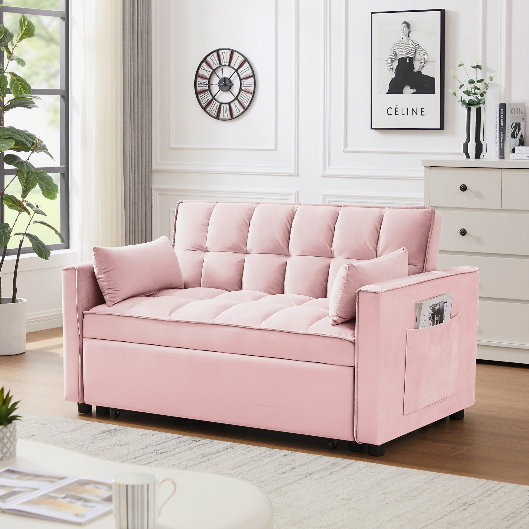 Pull Out Couch 3 in 1 Sleeper Sofa Couch Bed Velvet Convertible ...
