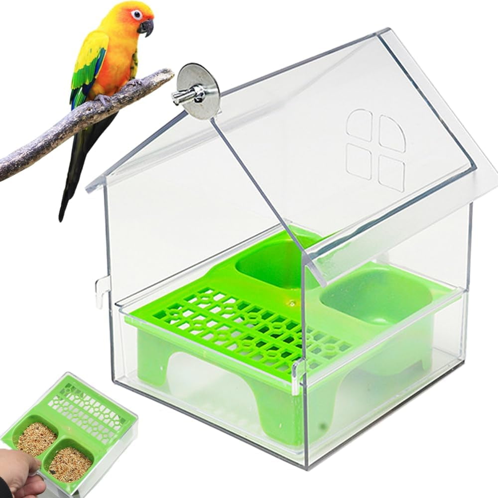 Pull-Out External Parrot Feeder,7.4x5.9x5.5 in Bird Feeder House,with ...