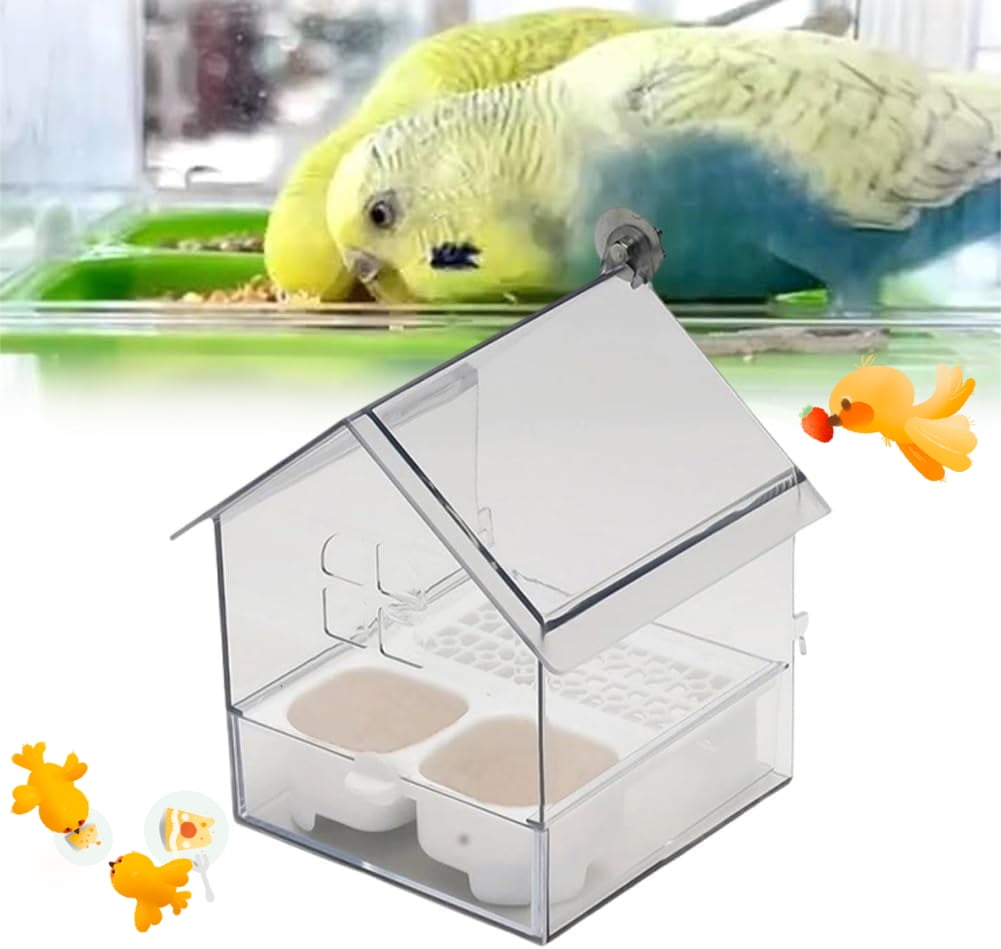 Pull-Out External Parrot Feeder, Acrylic Bird Feeder House, Large ...