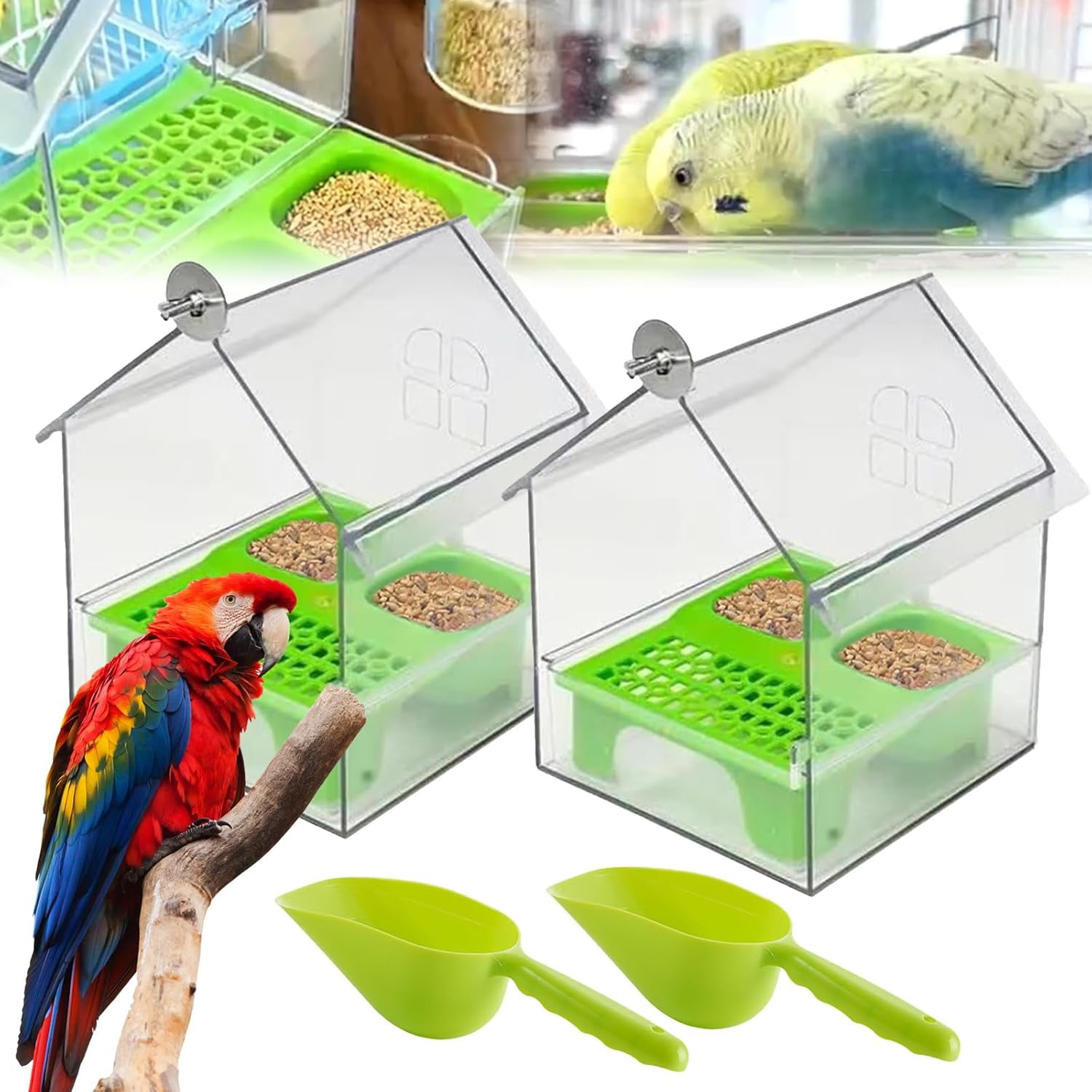 Pull-Out External Parrot Feeder, Automatic Parrot Feeder Cage Accessories, Transparent Parakeet ...