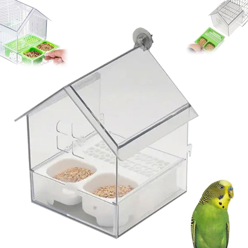 Pull-Out External Parrot Feeder,Roof-Top Bird Bath Feeder Villa Style ...