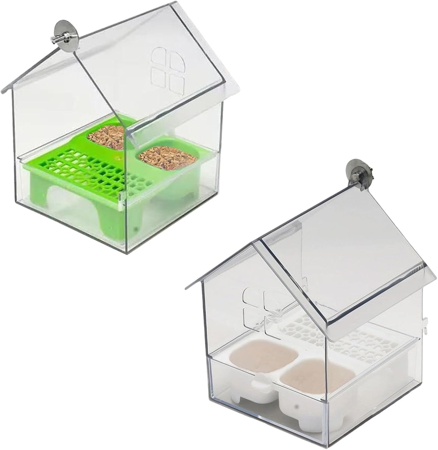 Pull-Out External Parrot Feeder - Transparent Bird Cage Feeder with 2 ...