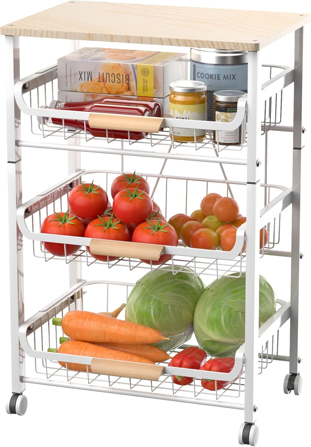 Pull-Out Fruit Basket, 5-Tier Slide Out Metal Storage Baskets Carts ...