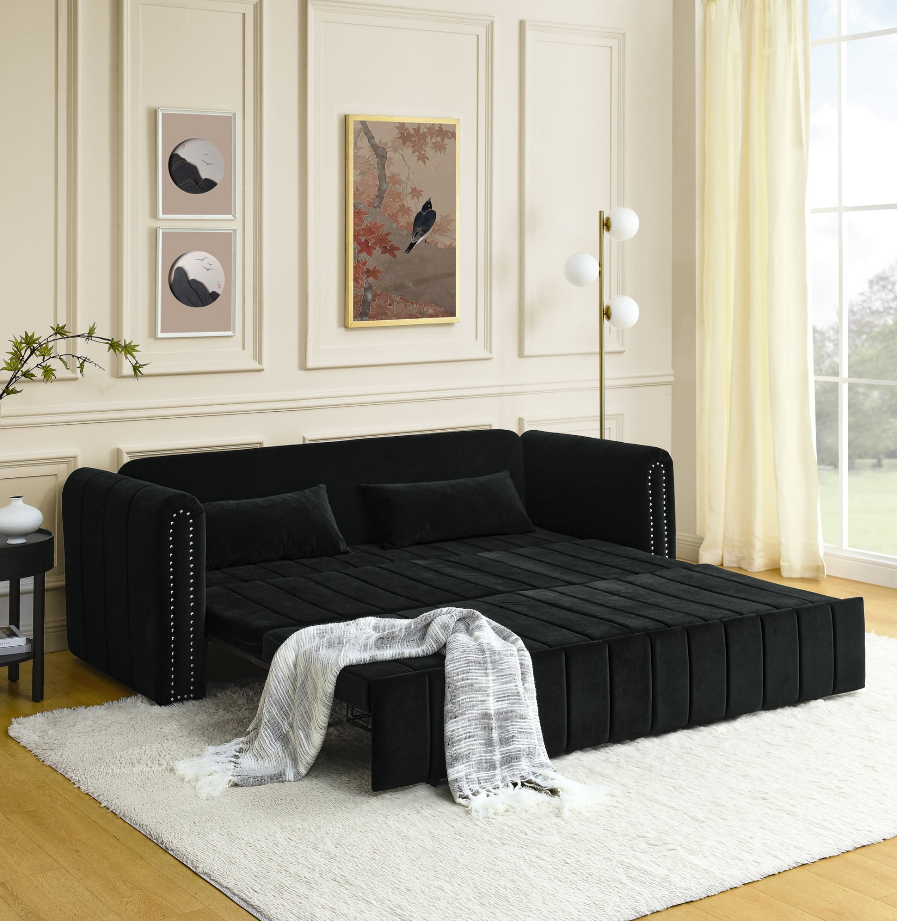 Pull Out Futon Sofa Bed, Convertible 3 Seats Sleeper with Storage ...