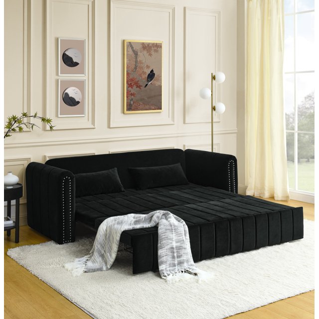Pull Out Futon Sofa Bed, Convertible 3 Seats Sleeper with Storage ...