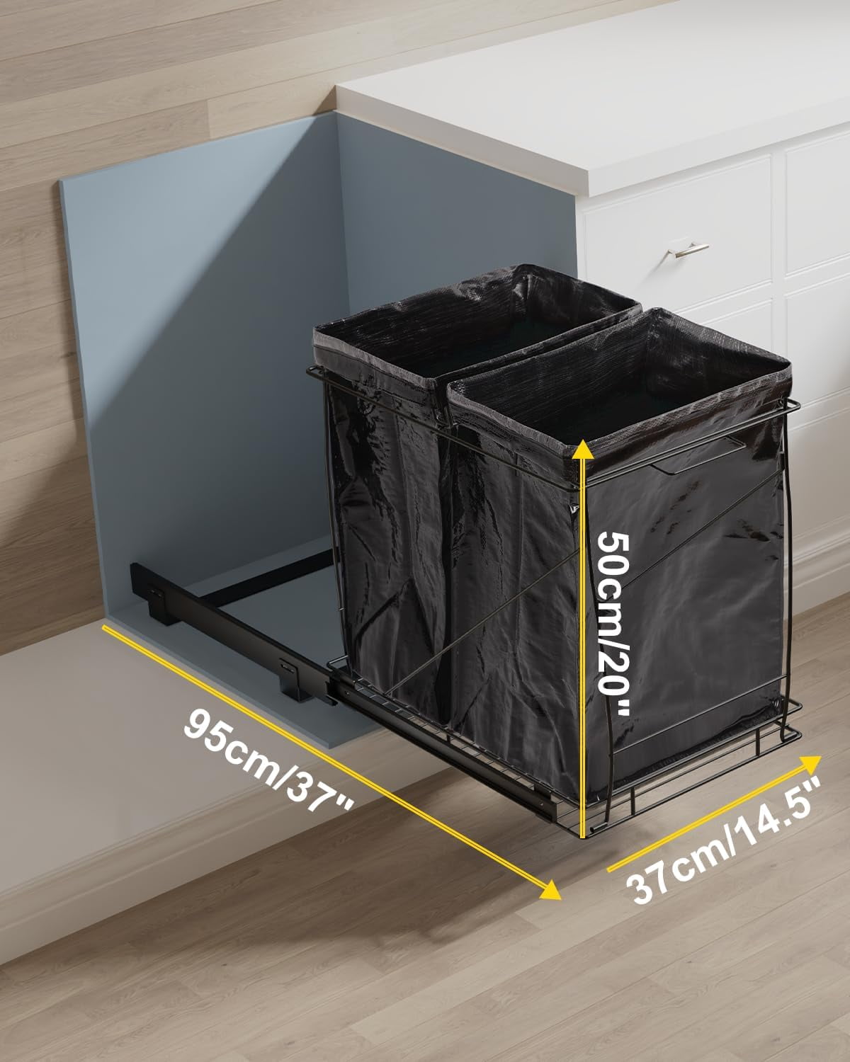 Pull-Out for Kitchen Cabinet, Double 13 Gallon Tilt Out Garbage Bins ...