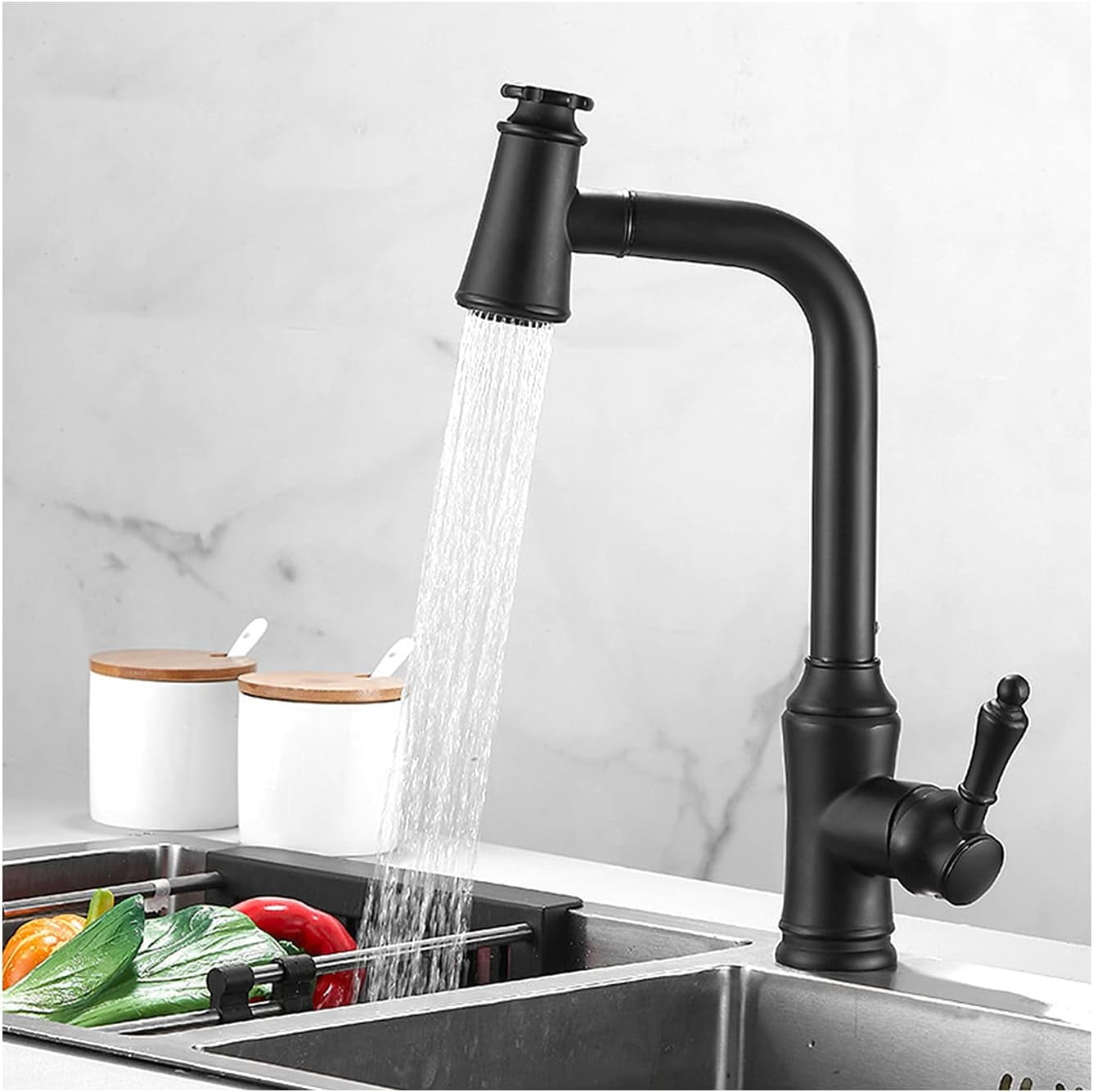 Pull-Out Kitchen Faucet, Hot and Cold Water Mixer Tap, 360°Rotation ...