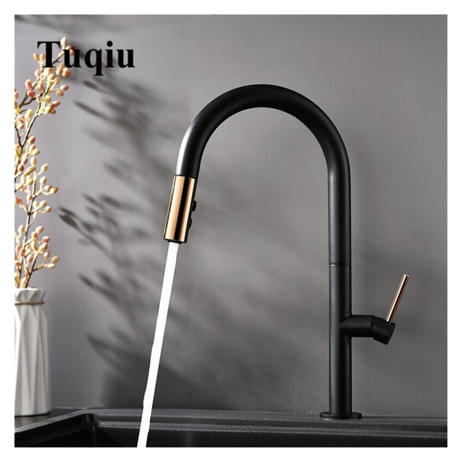 Pull Out Kitchen Faucet Newly Arrived Rose gold and Black Sink Mixer ...