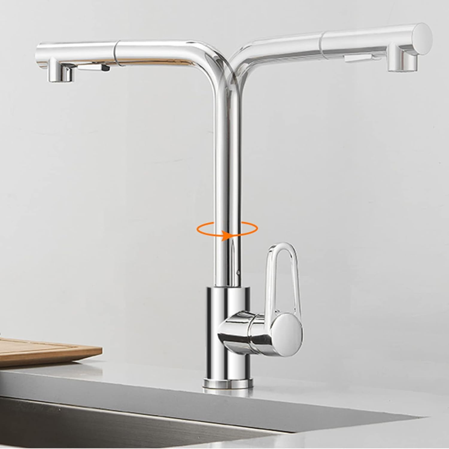 Pull Out Kitchen Faucet Rotating Retractable Hot and Cold Water Brass ...