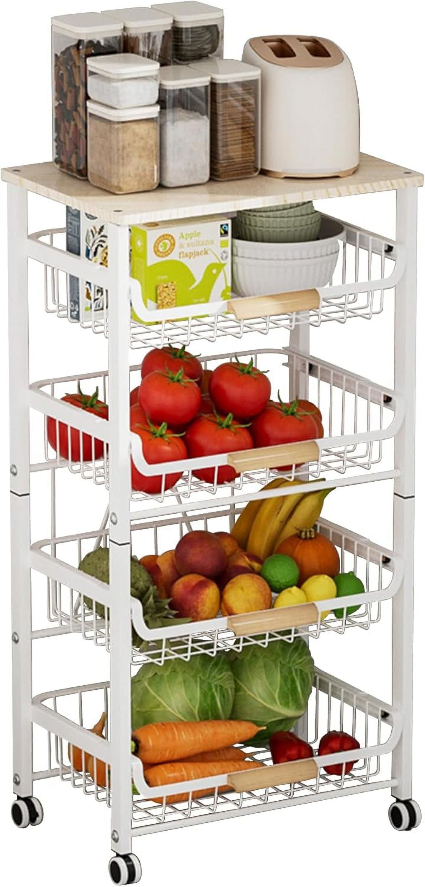 Pull-Out Kitchen Storage Cart 5 Tier Kitchen Fruit Cart on Wheels,Fruit ...