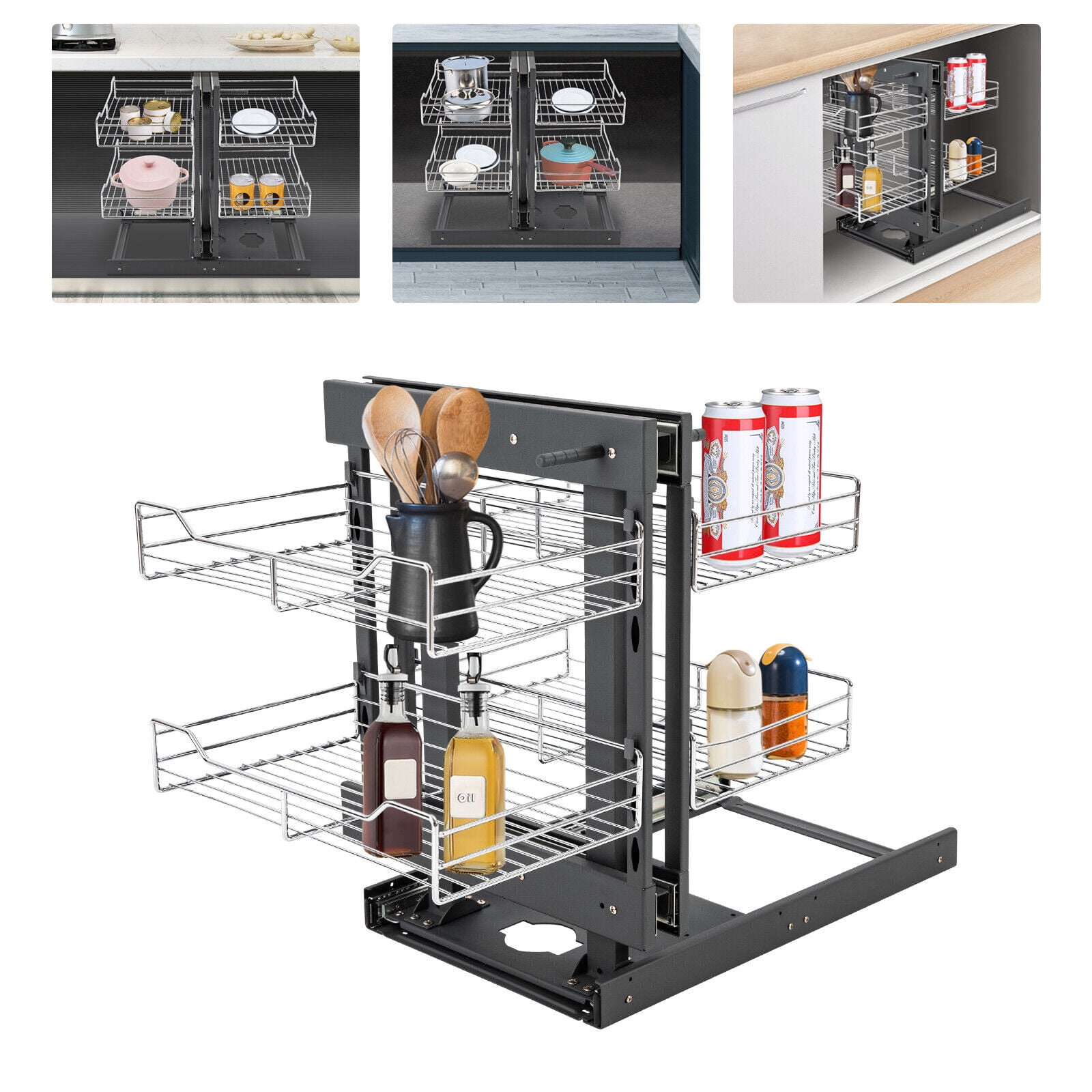 Pull Out Organizer, 2-Tier Pull-Out Basket, Heavy Duty Kitchen Corner ...