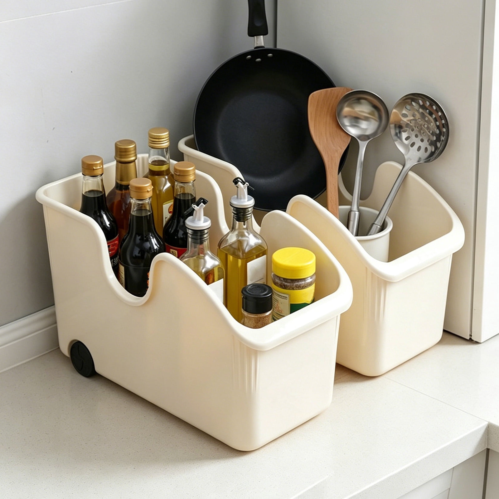 Pull Out Organizer Bin, Under Cabinet Storage Sliding Bin with Wheels ...