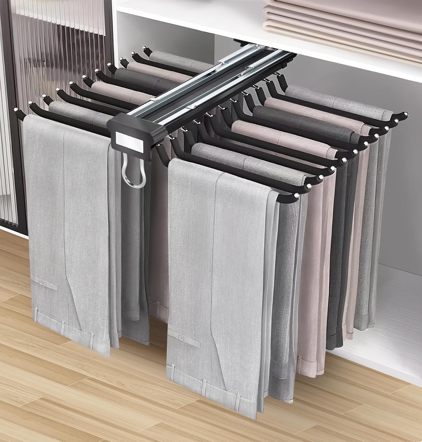 Pull Out Pants Hanger Rack Bar 22 Arms Steel Pull Out Trousers Rack Bar ...