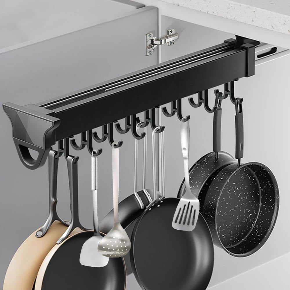 Pull Out Pot Rack, 22" Pull Out Pots and Pans Organizer with 16 Hook ...