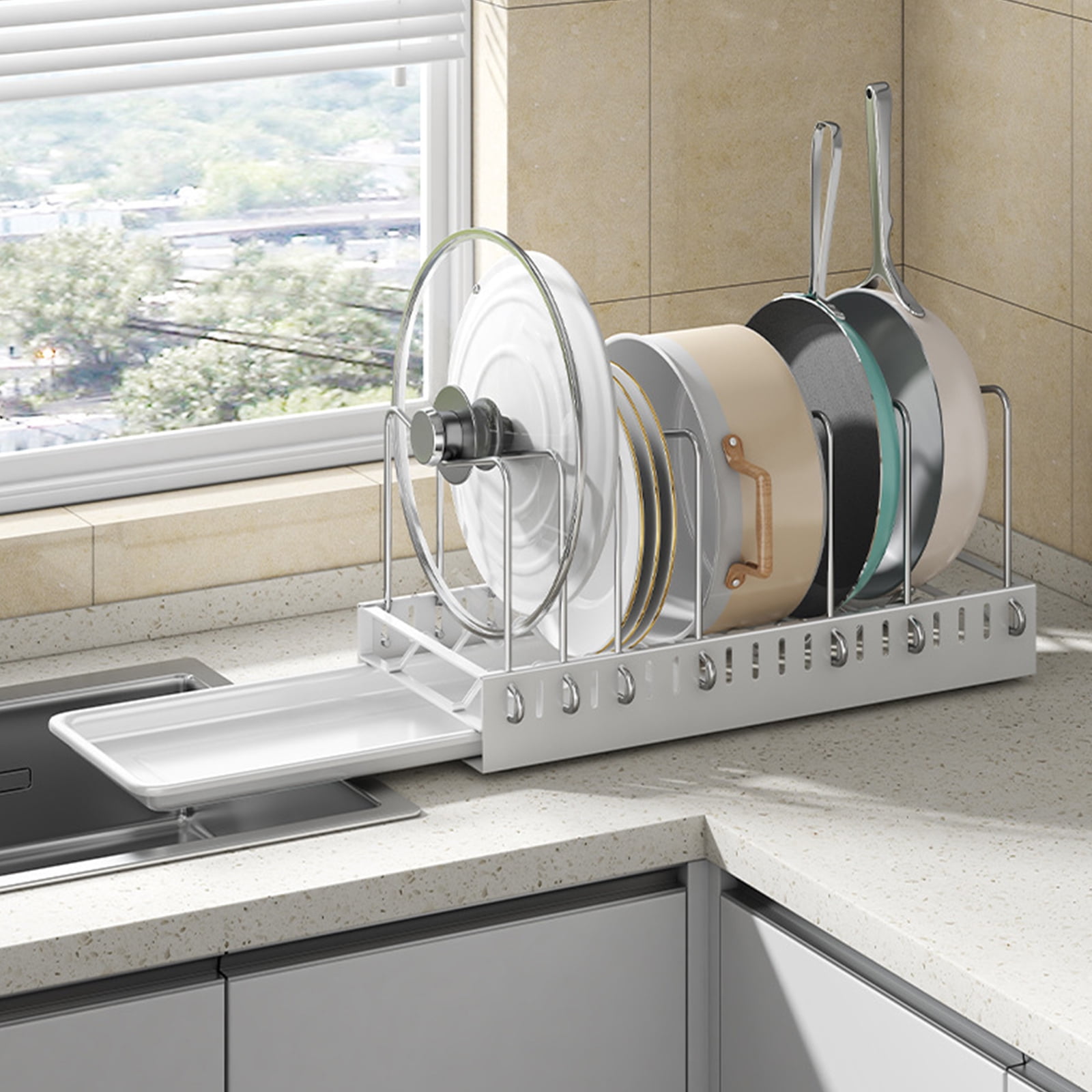 Pull Out Pots and Pans Organizer for Cabinet Sliding Lid Holder with ...