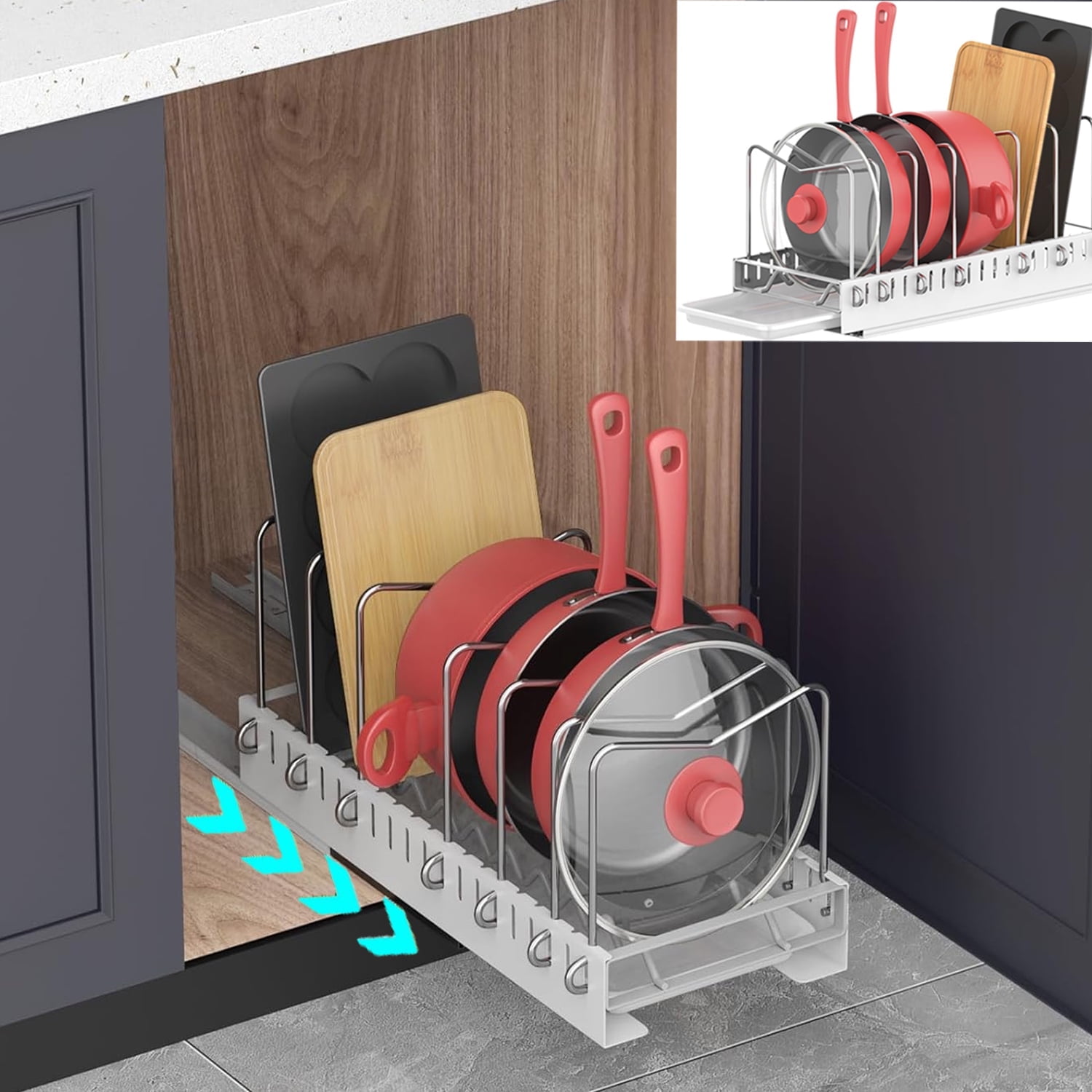 Pull Out Pots and Pans Organizer for Cabinet Sliding Lid Holder with ...