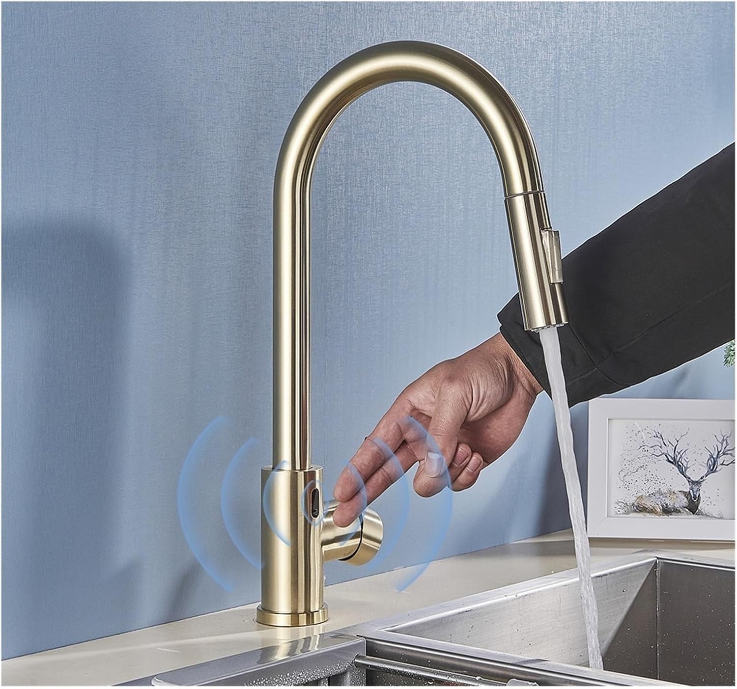 Pull Out Sensor Kitchen Faucet Brushed Infrared Sensor Control Faucet ...