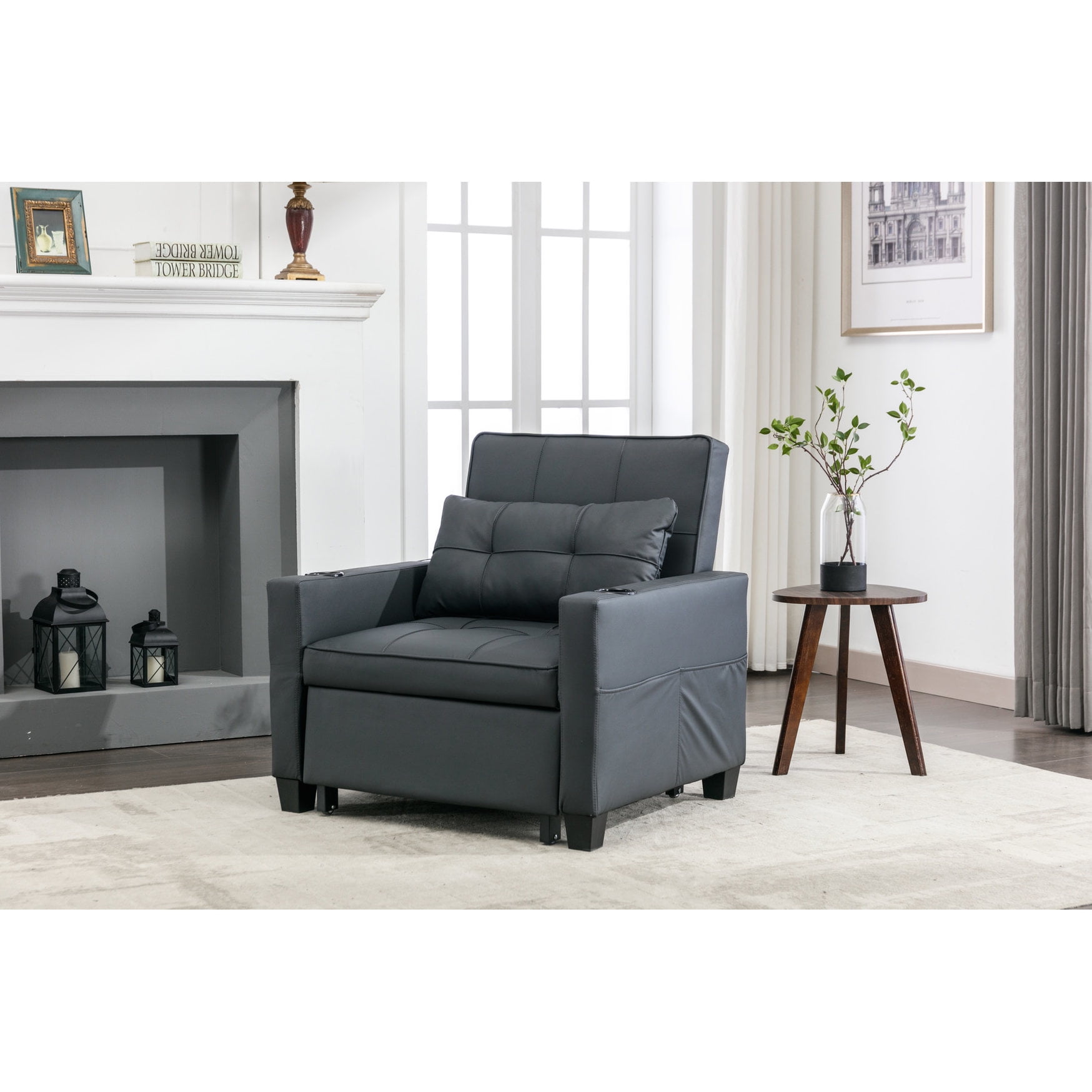 Pull Out Sleeper Chair with 3 Reclining Angles and Leather Material ...