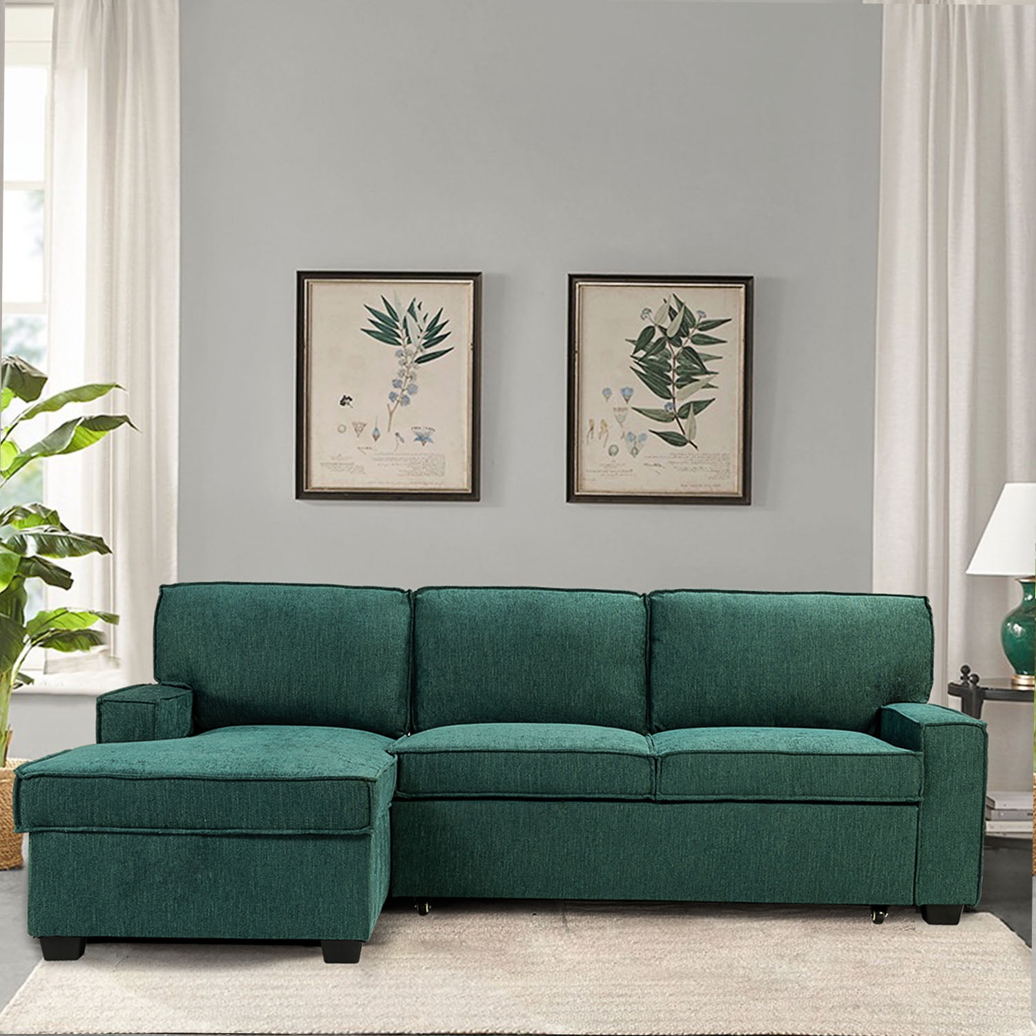 Pull Out Sleeper Sofa & Chaise-Teal - Walmart.com
