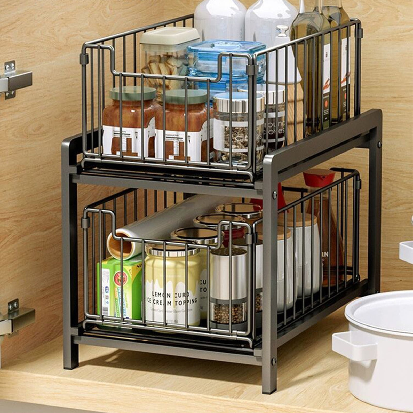 Pull-Out Sliding Drawer Cabinet Organizer, Slide-Out Stackable Under ...
