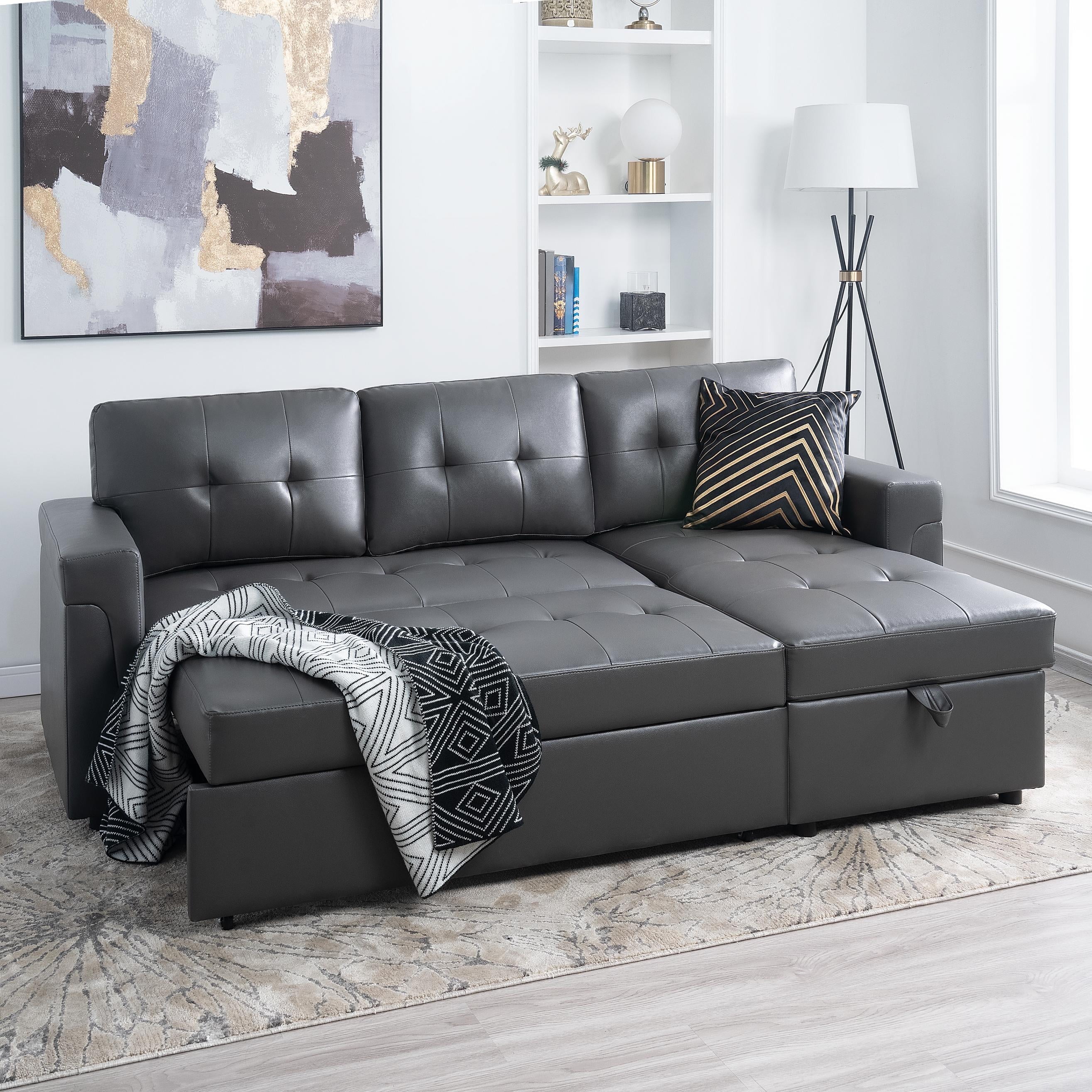 Pull-Out Sofa Bed - Compact Pull-Out Leather Sleeper Couch for Small ...