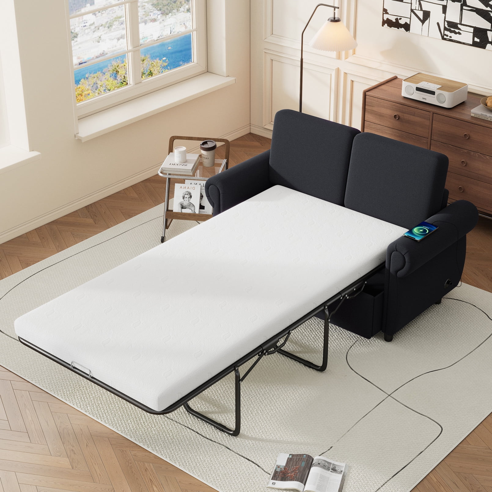 Pull Out Sofa Bed, Loveseat Sleeper Bed with Memory Foam Mattress, 2-in ...