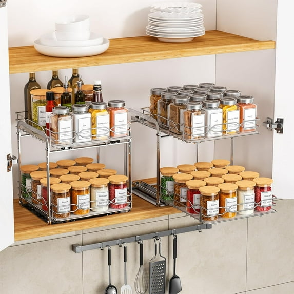Pull Out Spice Rack, 2 Tier Spice Organizer for Cabinet, Heavy Duty ...