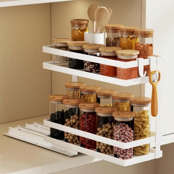 Pull Out Spice Rack Organizer 2 Pack, No Drill Slide-Out Shelf for ...