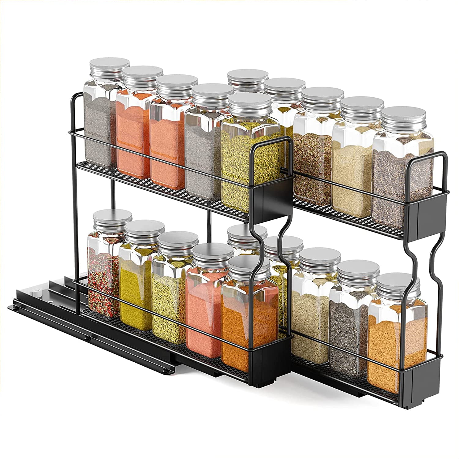 Pull Out Spice Rack Organizer with 20 Jars for Cabinet, Slide Out ...