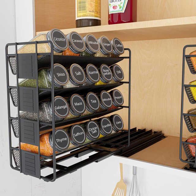 Pull Out Spice Rack Organizer with 20 Jars, Heavy Duty Slide Out ...