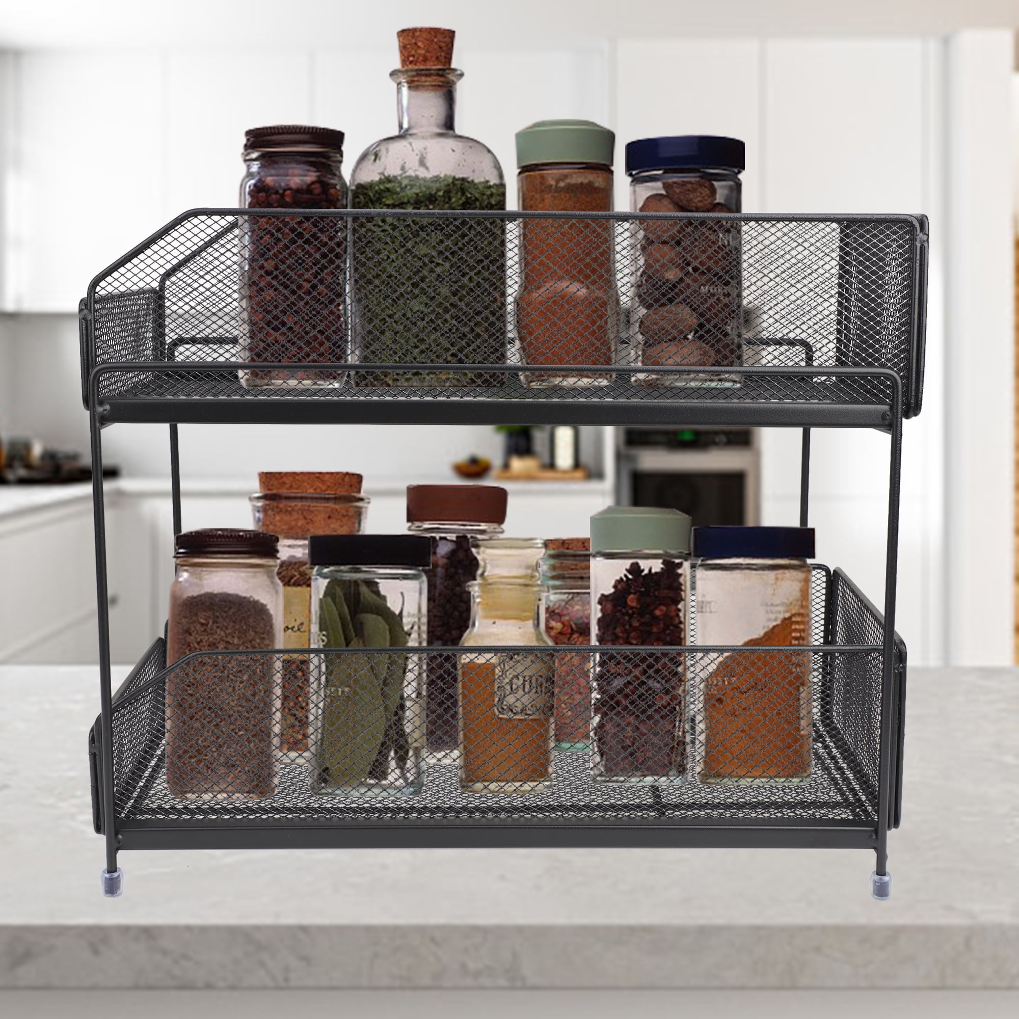 Pull Out Spice Rack Organizer for Cabinet, 2-Tier Seasoning Rack Spice ...