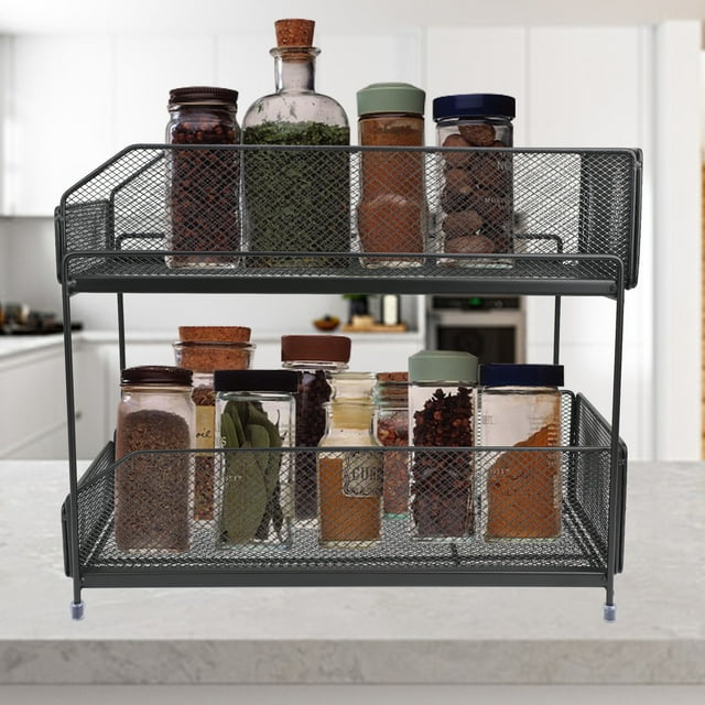 Pull Out Spice Rack Organizer for Cabinet, 2-Tier Seasoning Rack Spice ...