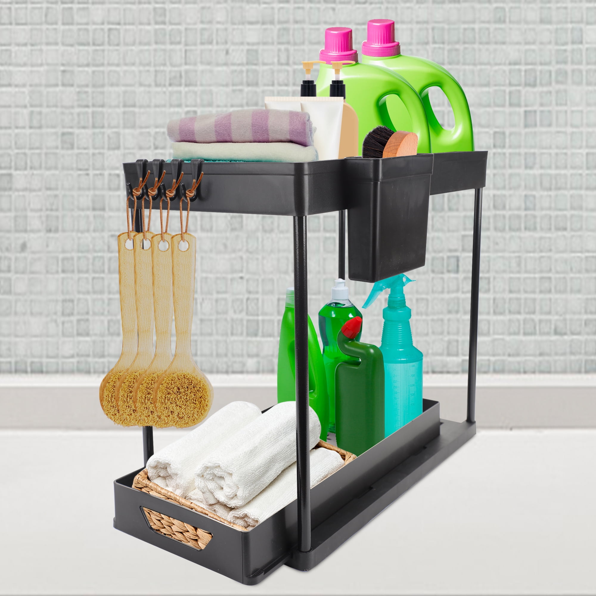 Pull Out Spice Rack Organizer for Cabinet, 2-Tier Widen Slide Out Spice ...