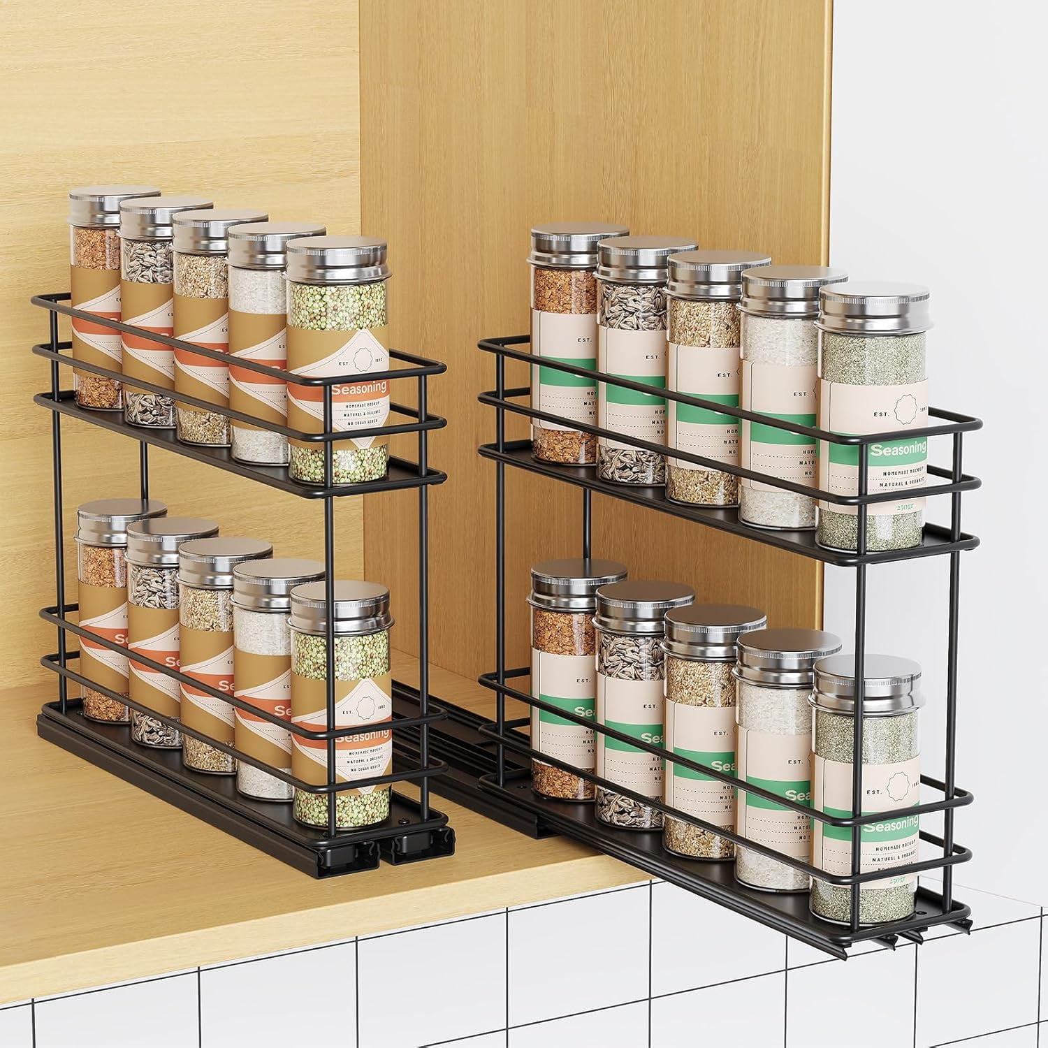 Pull Out Spice Rack Organizer for Cabinet, Slide Out Spice Racks, Easy ...