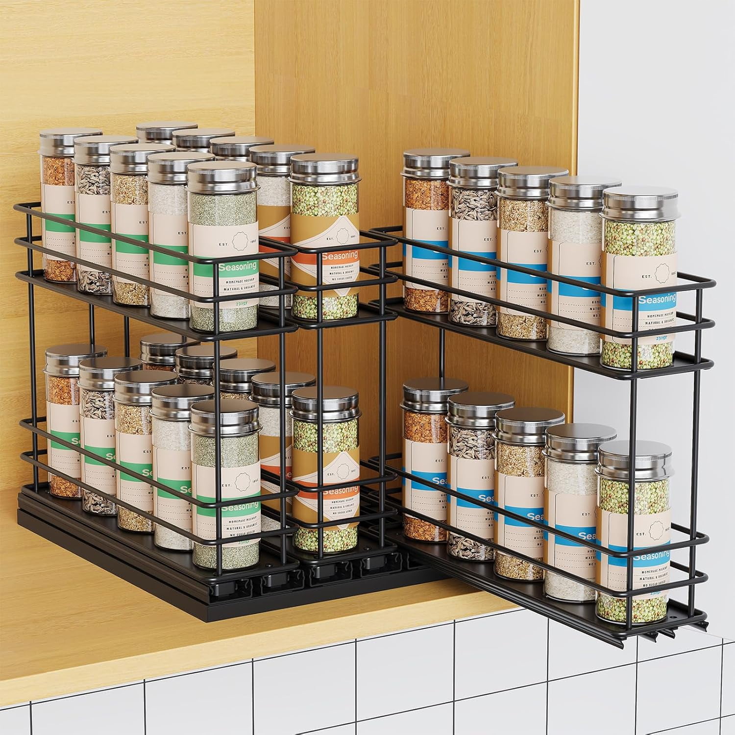Pull Out Spice Rack Organizer for Cabinet, Slide Out Spice Racks, Easy ...