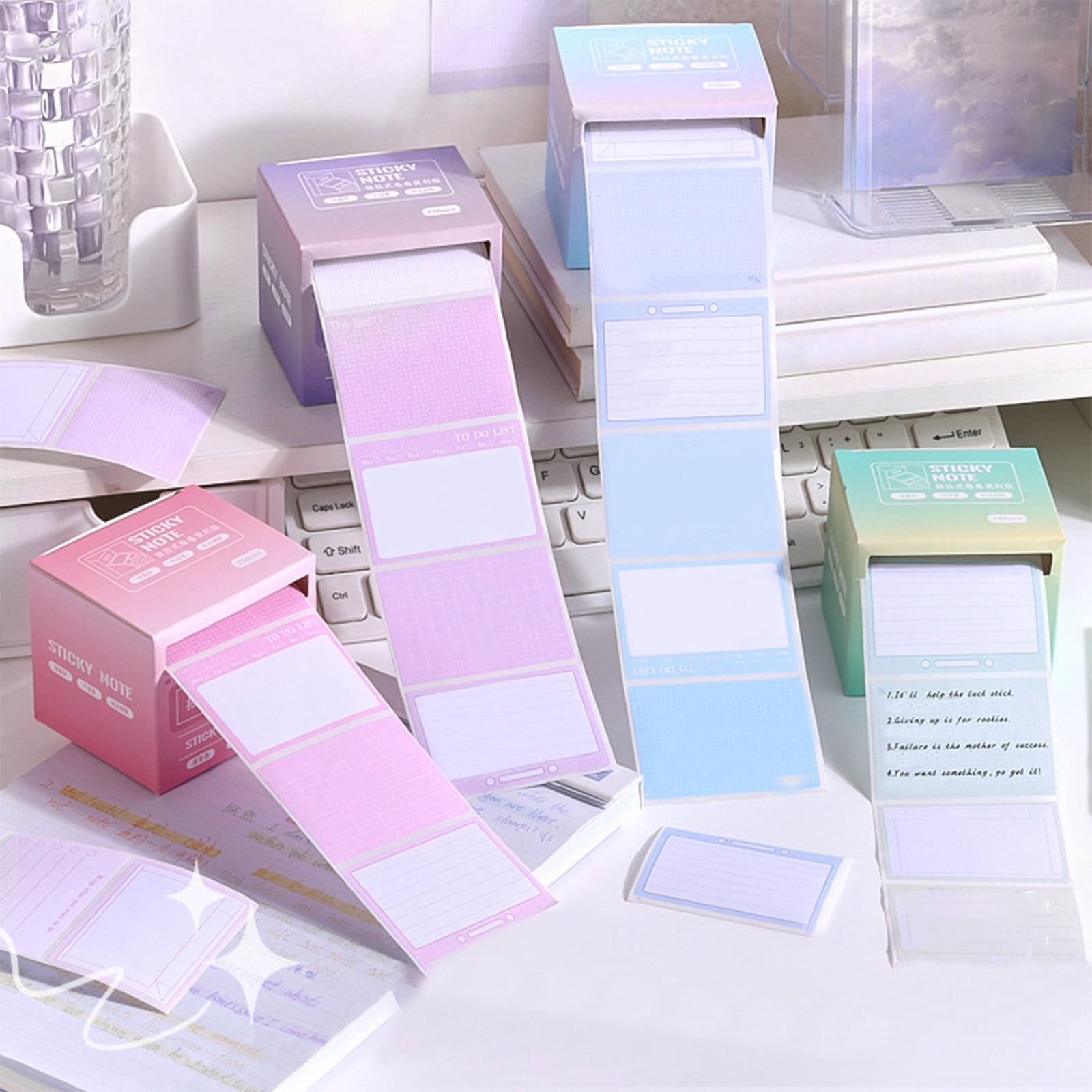 Pull Out Sticky Notes Dispenser with 256 Sheets, 5 Colors Removable ...