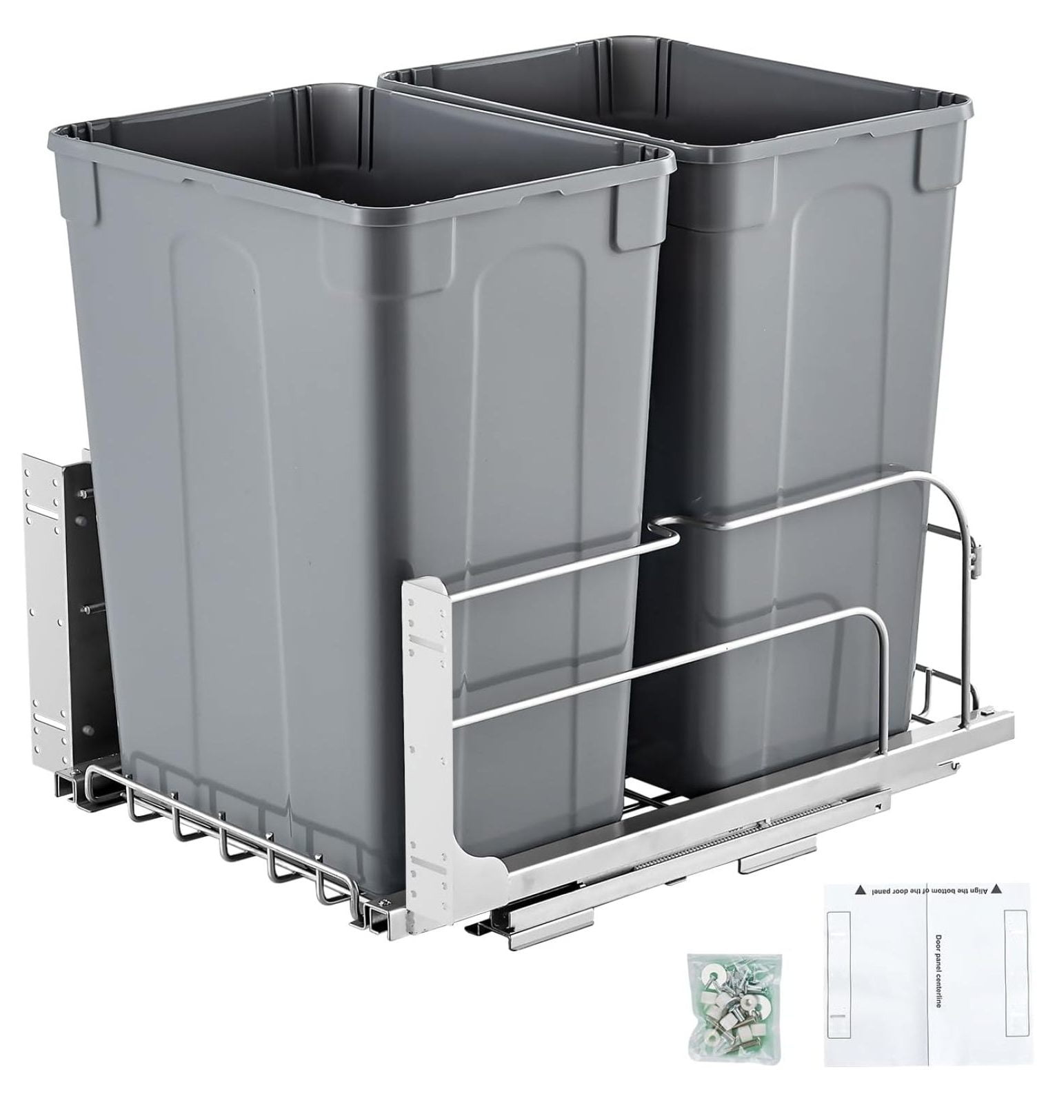 Pull-Out Trash Can 35 QT x2 Double Under Mount Kitchen Waste Container ...