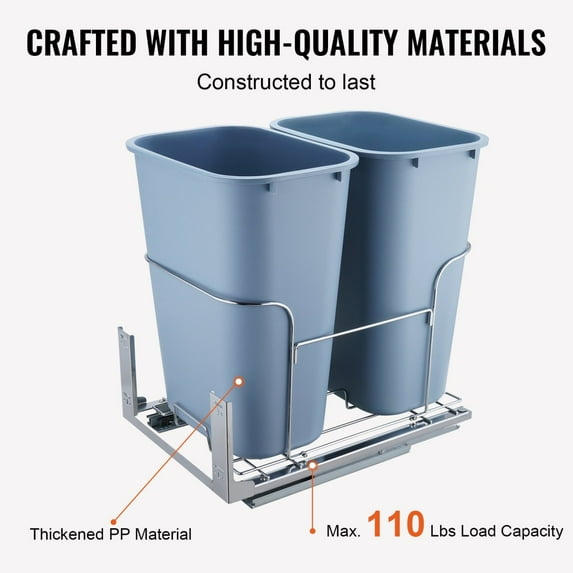 Pull Out Trash Can 35Lx2 Double Bins 110Lbs Load Capacity Heavy Duty ...