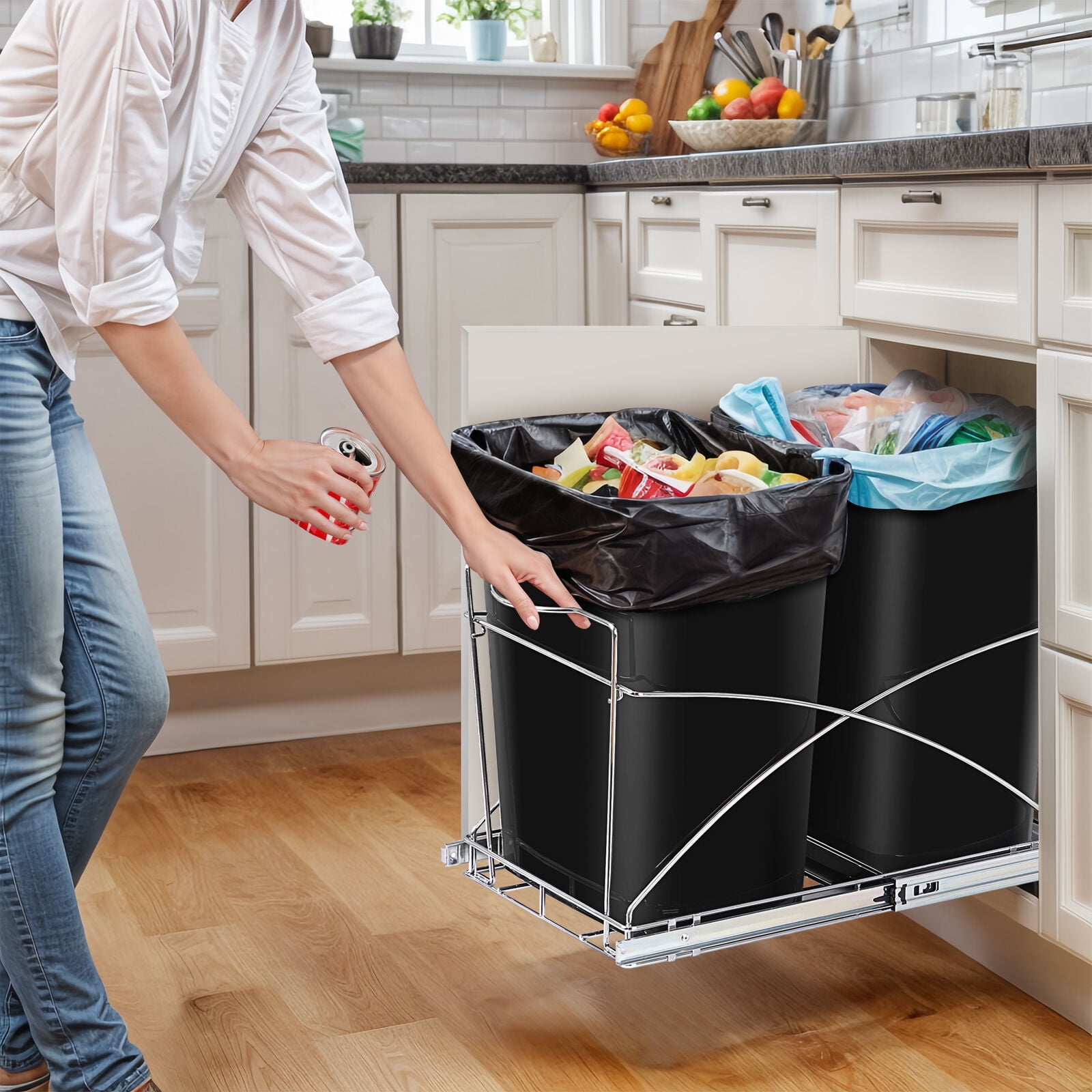 Pull Out Trash Can Kitchen Under Cabinet Waste Container Slide Out ...