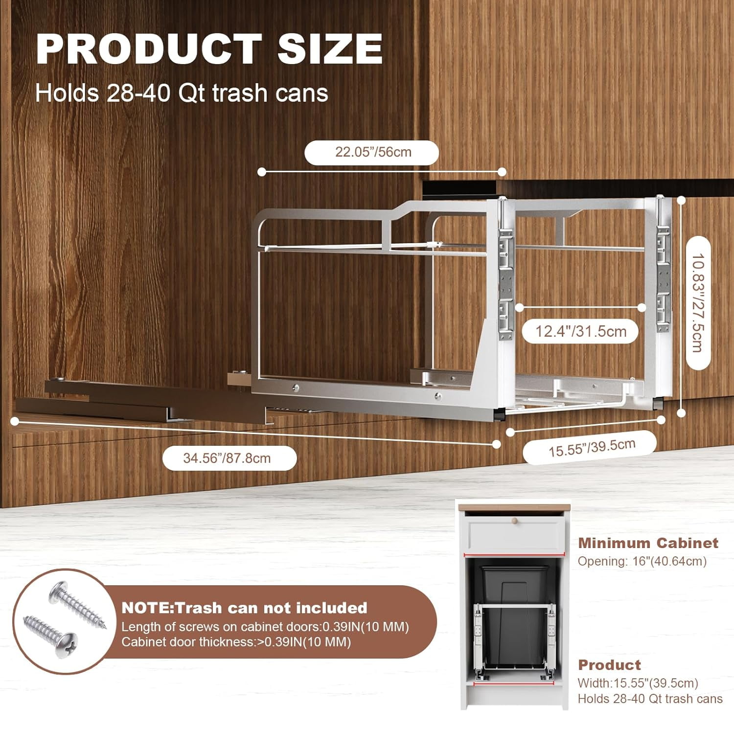 Pull Out Under Cabinet with Soft-Close Slides, Heavy Duty Under Sink ...