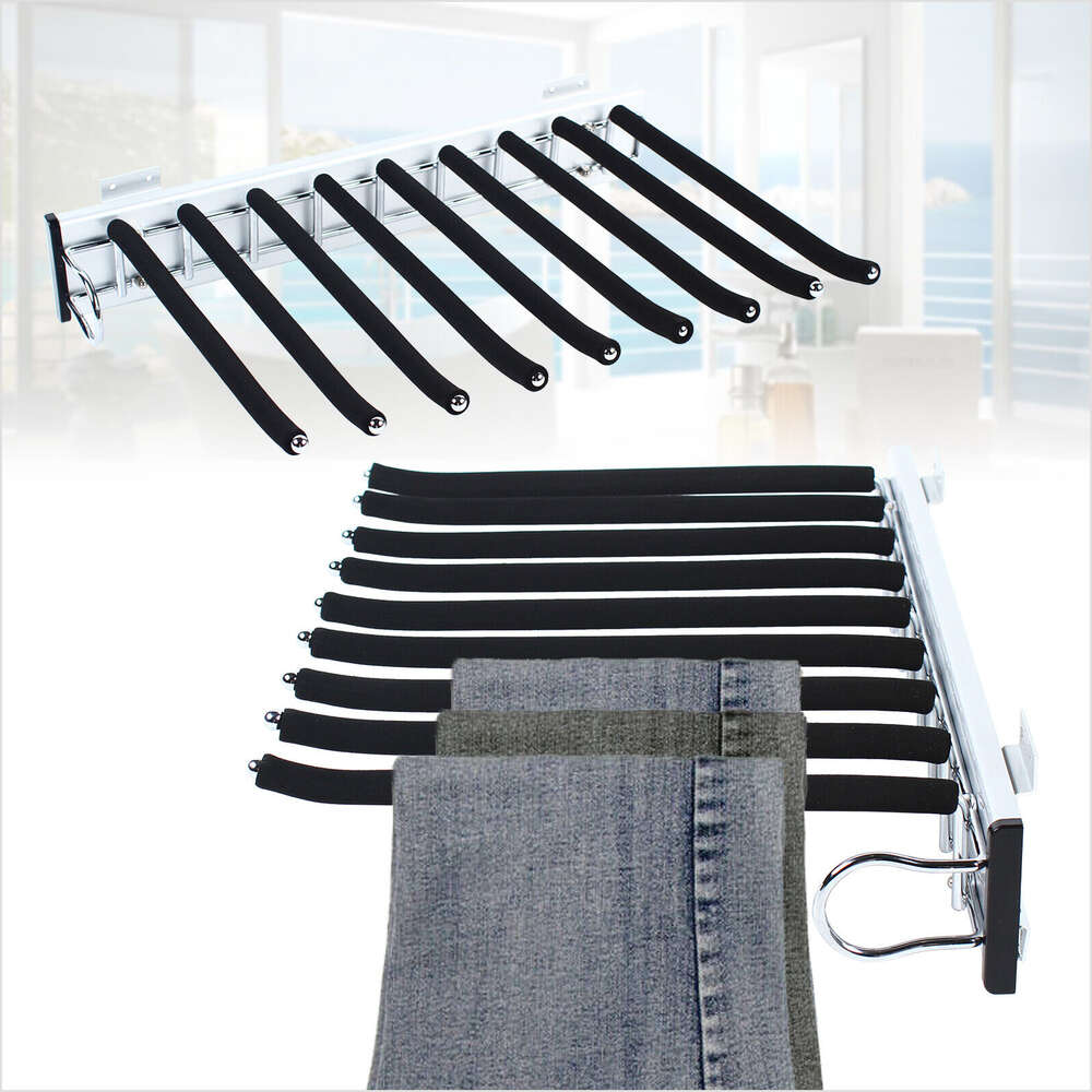 Pull Out Trouser Rack Closet Pants Hanger 9 Arms Slide Out Pants ...