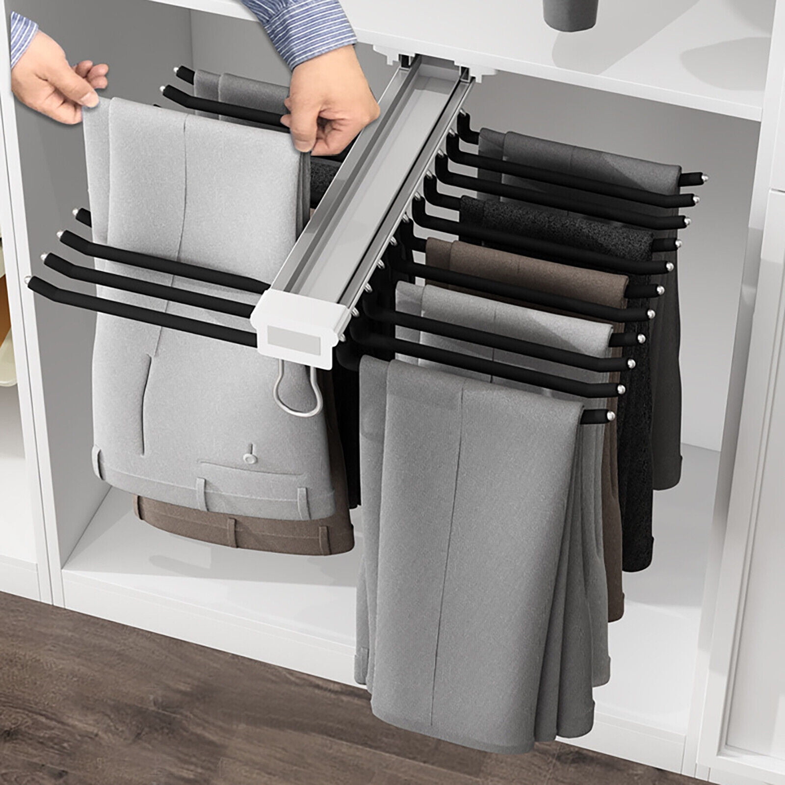 Pull Out Trousers Rack 22 Arms Sliding Pants Hanger Bar for Closet ...