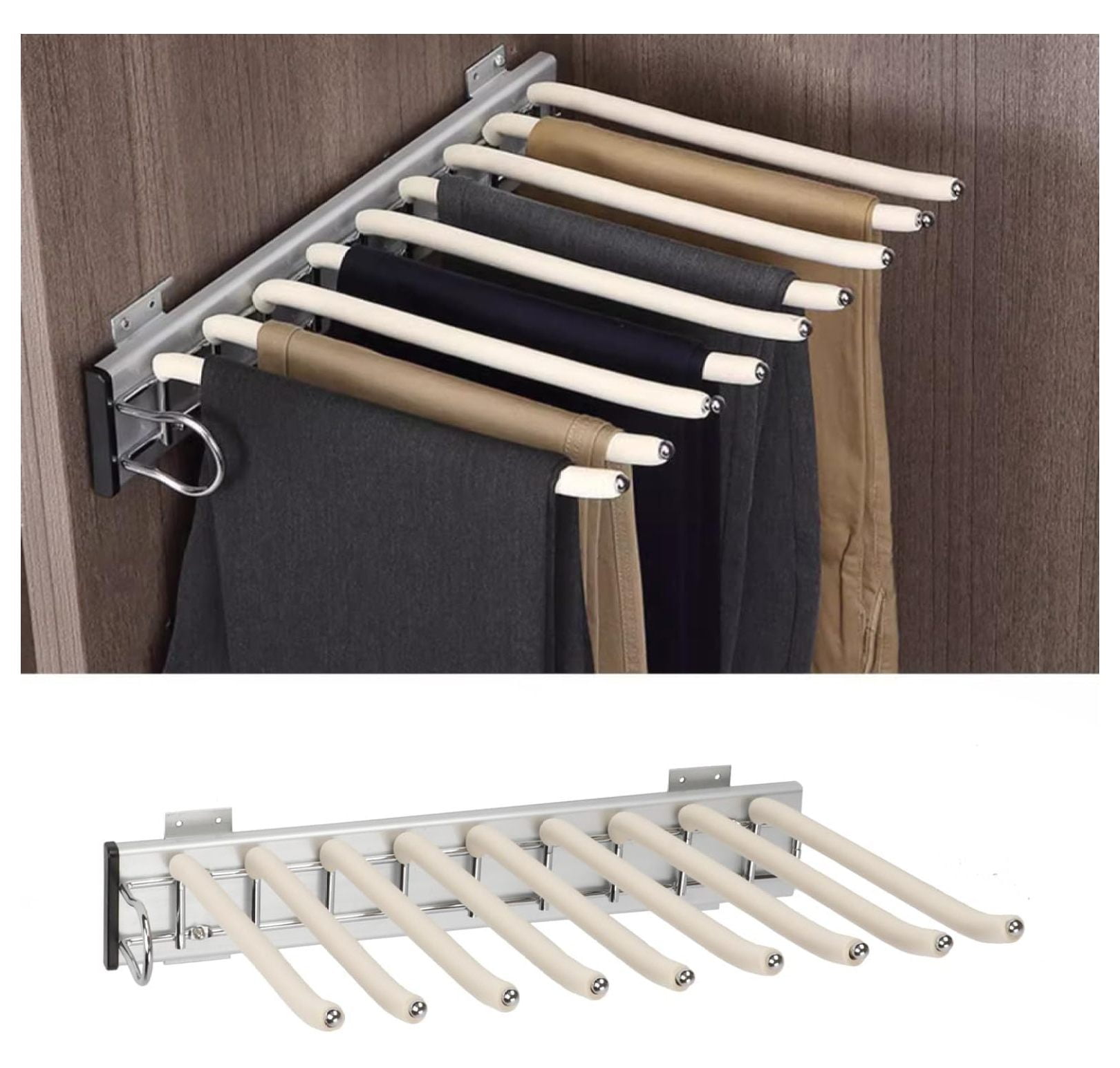 Pull Out Trousers Rack 9 Arms Retractable Closet Pants Hanger Side ...