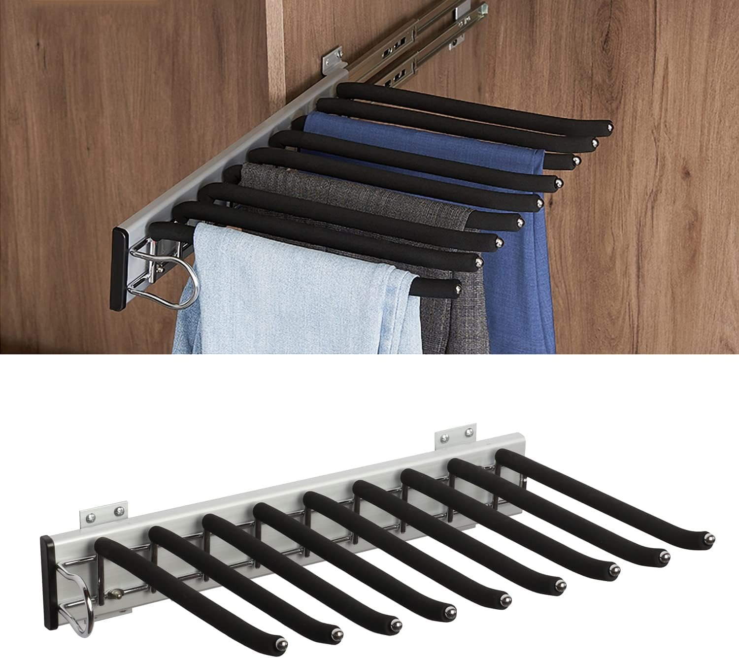 Pull Out Trousers Rack 9 Arms Retractable Closet Pants Hanger Side ...