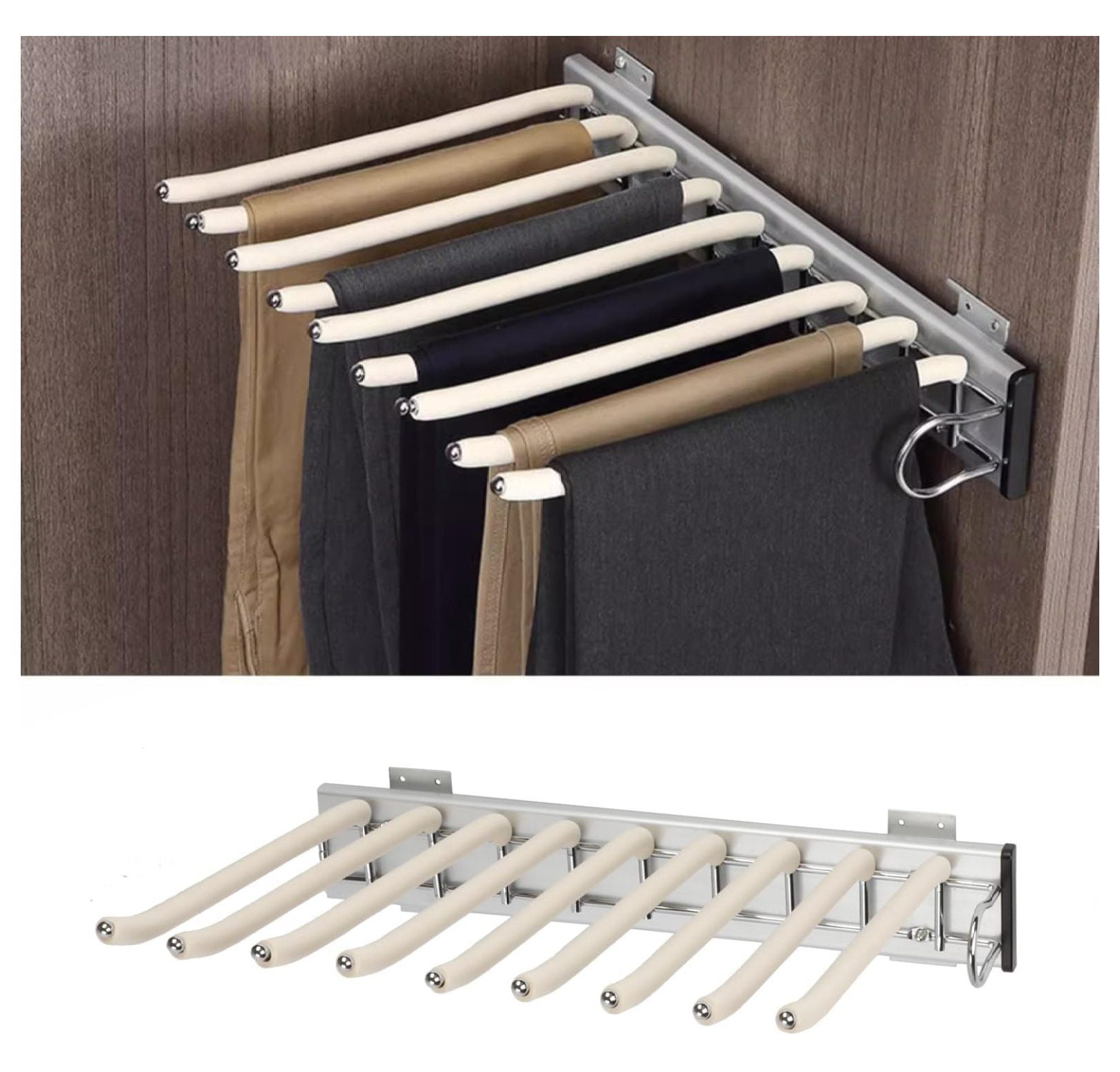 Pull Out Trousers Rack 9 Arms Retractable Closet Pants Hanger Side ...