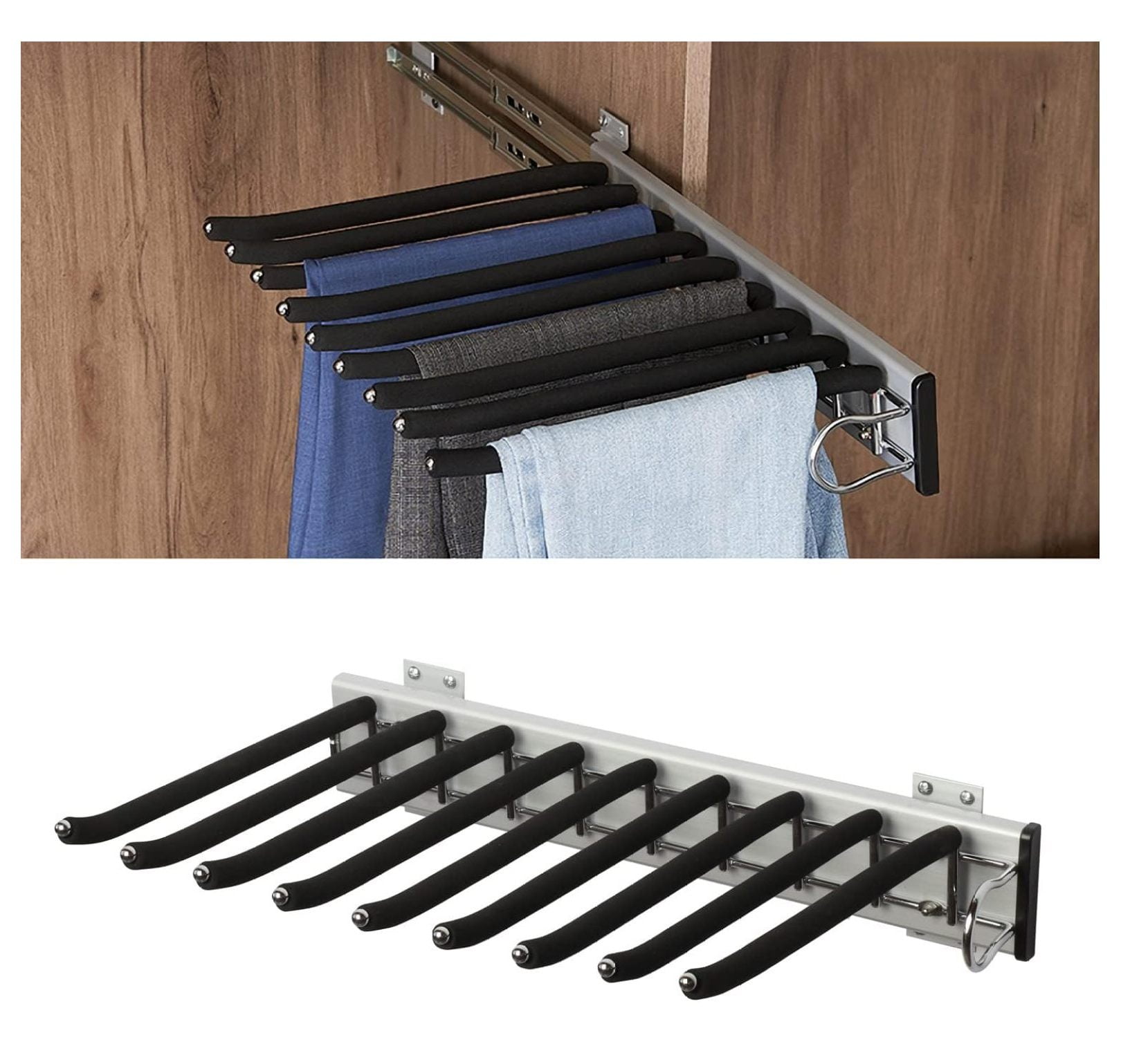 Pull Out Trousers Rack 9 Arms Retractable Closet Pants Hanger Side ...
