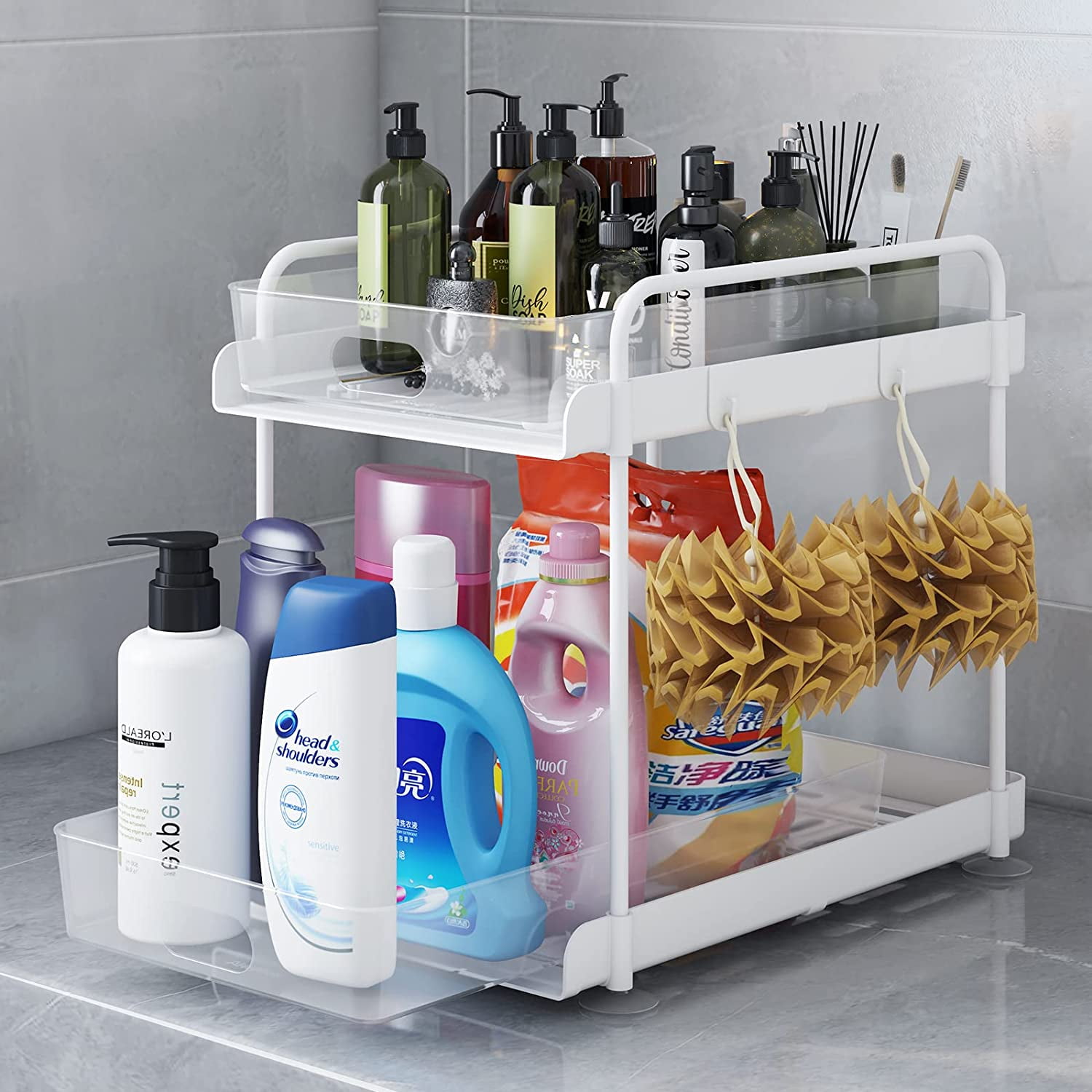 Pull Out Under Sink Organizer, Sliding Cabinet Basket Organizer, 2 Tier ...