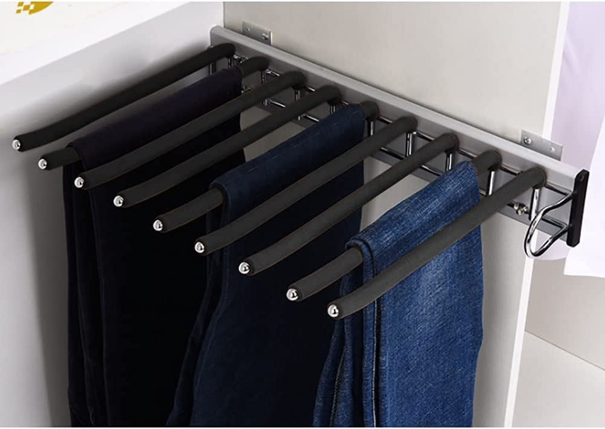 Pull Out Wardrobe Trousers Rack, 9 Arms Beige Steel Pull Out Pants Rack ...