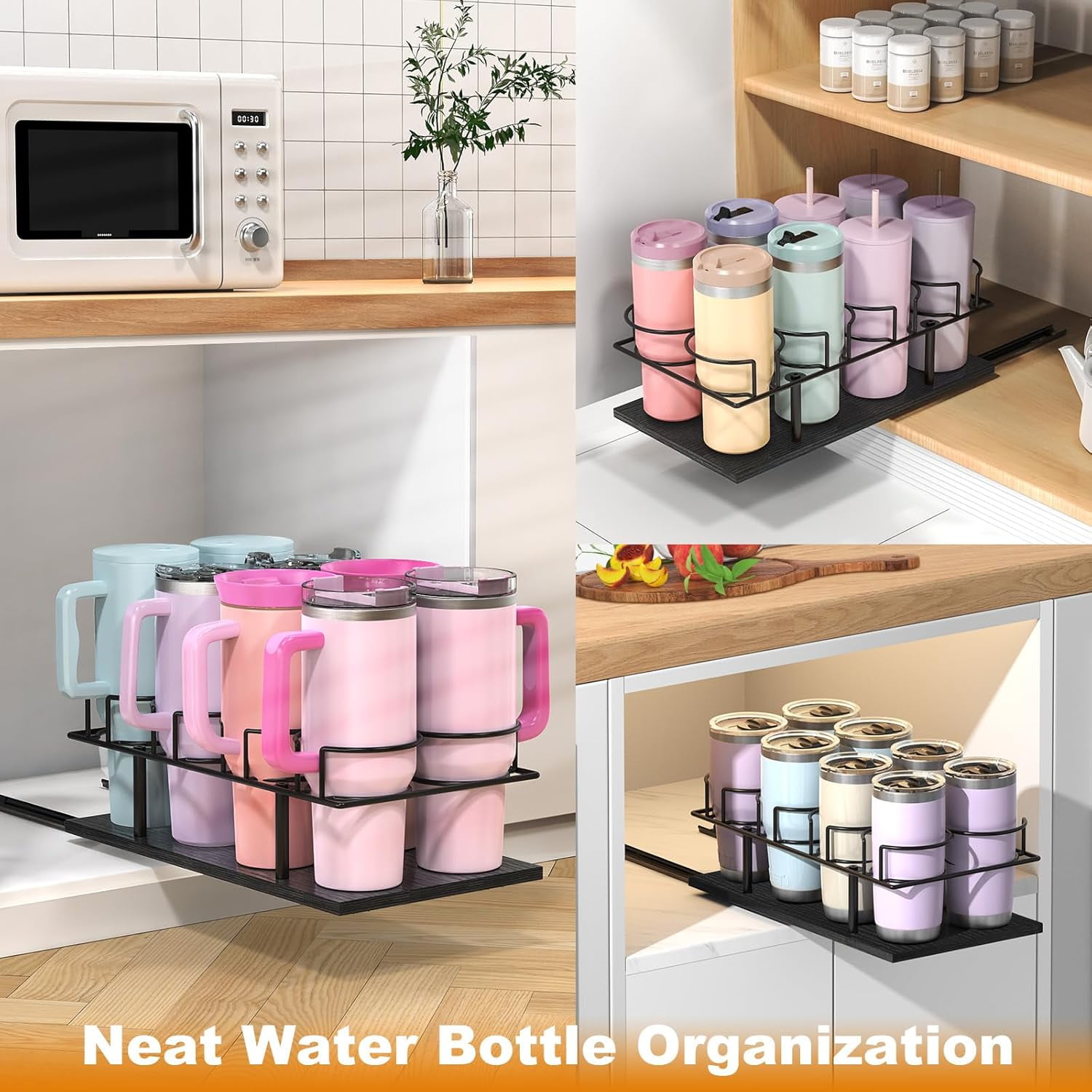 Pull Out Water Bottle Organizer for Cabinet, Slide Out Tumbler Storage ...